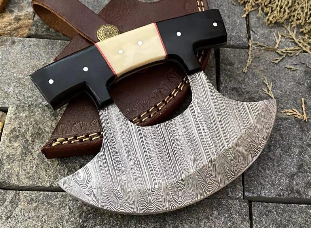 Custom Handmade Damascus Steel Alaskan Ulu Knife With Sheath, 6" Pizza ...