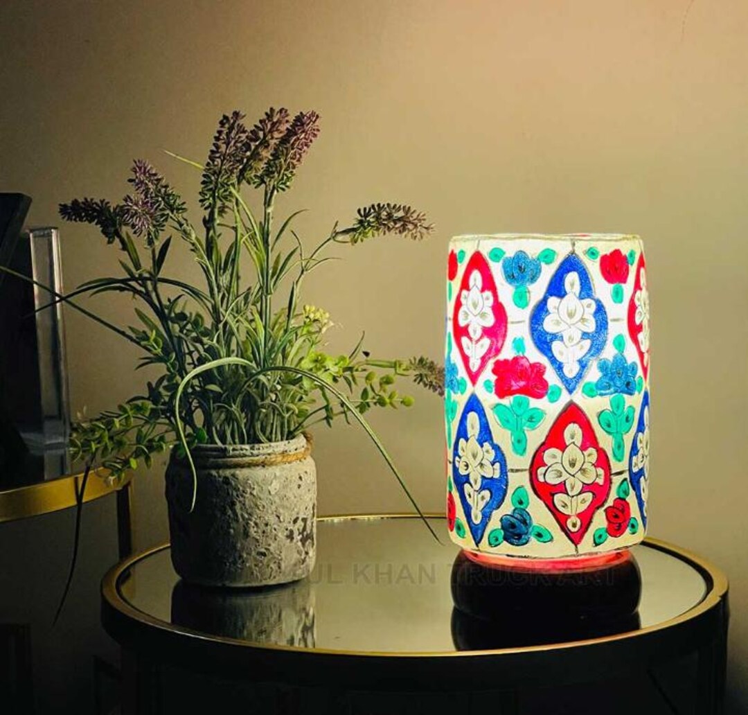 Hand-painted Camel Skin Lamp: Pakistani Truck Art, Boho Decor - Etsy