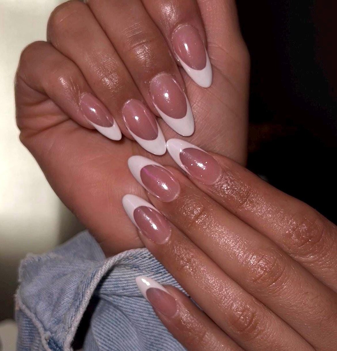 Pearl French Tip Nails, French Tip Nails, French Tip Press Ons, Pearl ...