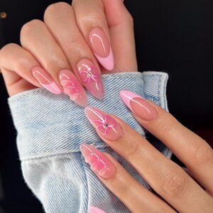 Pink Nails, Pink Press Ons, Fake Nails, 3d Pink Nails, Aura Nails, Pink ...