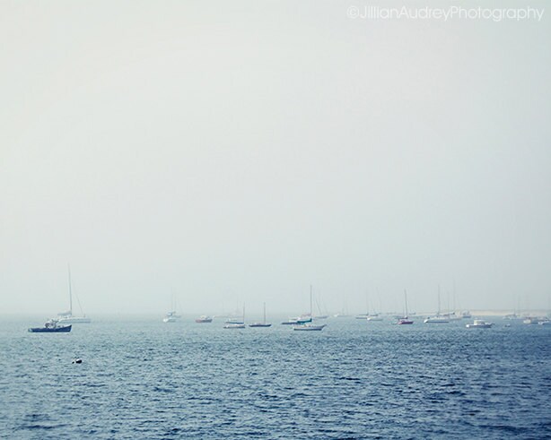Ocean Landscape Photography, Sea Blue, Harbor Boats Photograph, Cape Cod Coast, Minimalist ...
