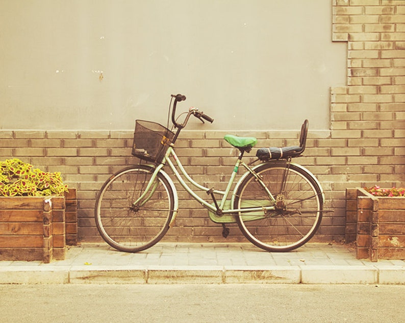 Green Bicycle Photograph, Bike Photograph, Beijing China, City Street ...