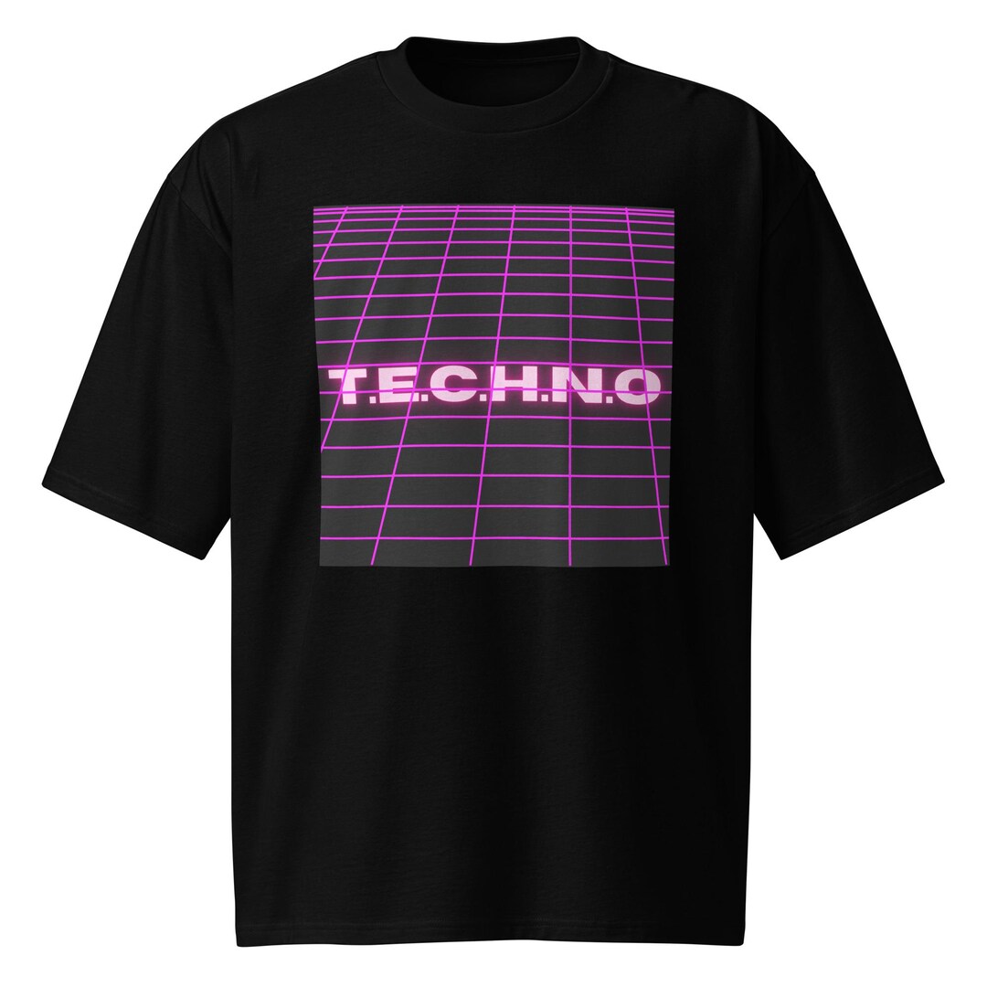 TECHNO Neon Grid T-shirt - Retro 80s Cyberpunk Vaporwave Aesthetic ...