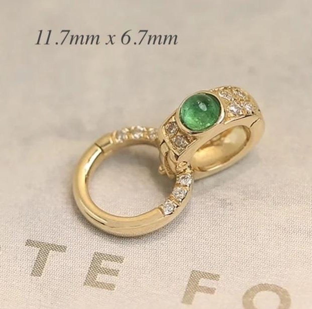 18K Solid Gold Emerald & Diamond Locking Bail – Yellow Gold White Gold ...