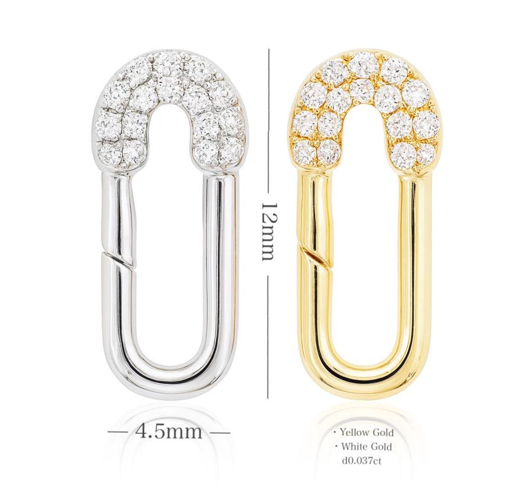 18K Solid Gold Oval Diamond Connector Safety Pin Style Snap Clasp ...