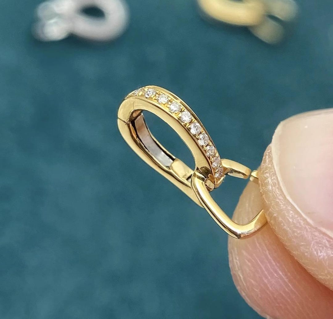 18K Solid Gold Diamond Pendant Bail Connector | Yellow Gold or White ...