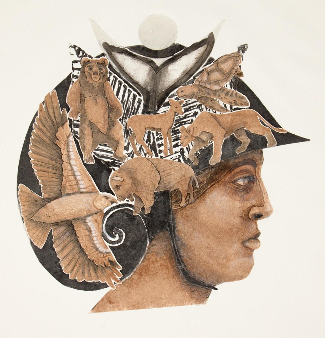 Sister Warrior - Hand Modified Collagraph Animal Print - Etsy