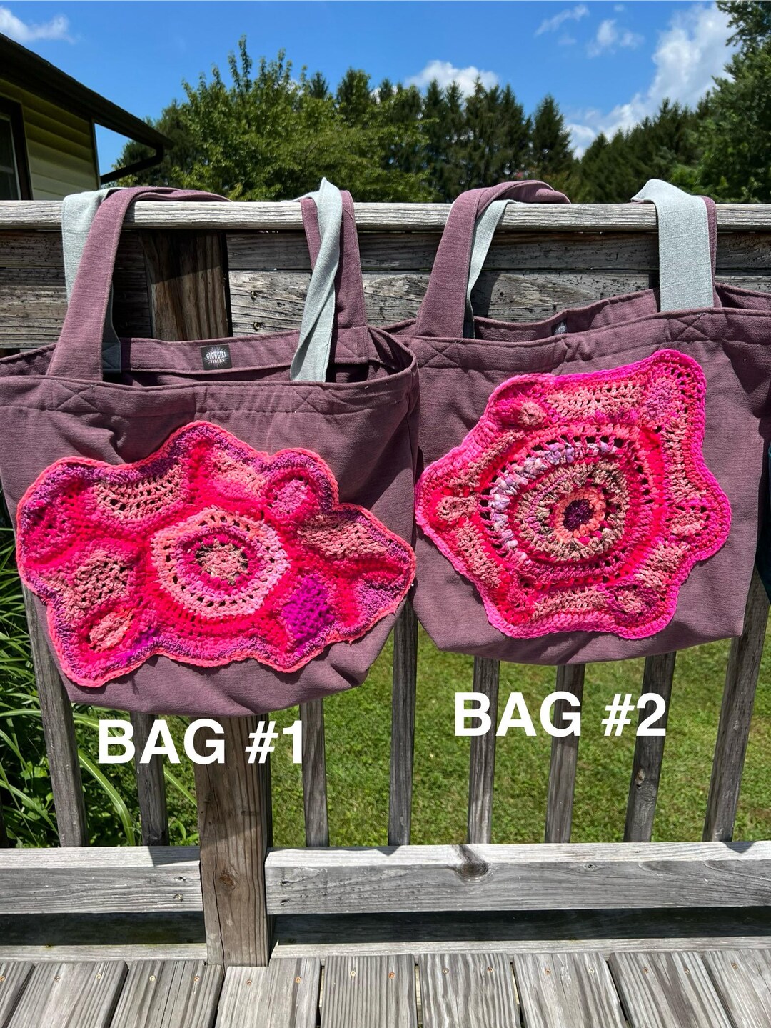 Tote Bag - Heavy Duty With Freeform Crochet Accent in Pinks - Etsy