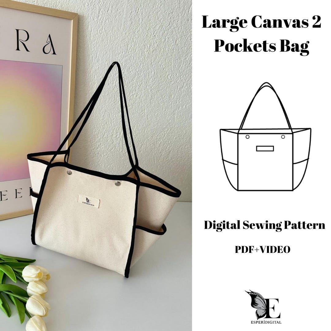 Tote Large Design Canvas Bag, Pattern Sewing, Pdf + Video, Custom ...