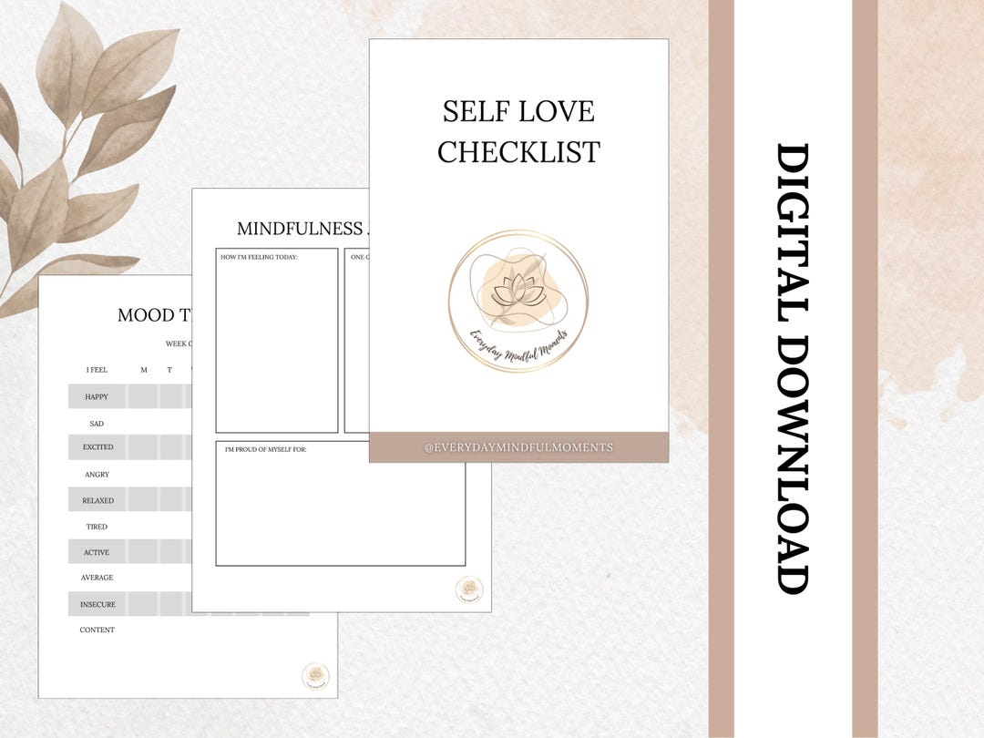 Self Love Checklist Digital Workbook Daily Journal Mindfulness Planner ...