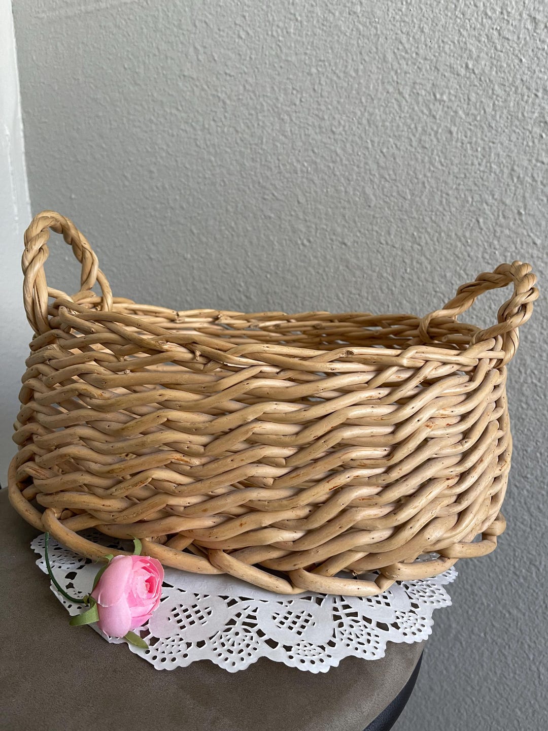 Vintage Wicker Basket With Handle - Decorative Basket, Collecting Fruit ...