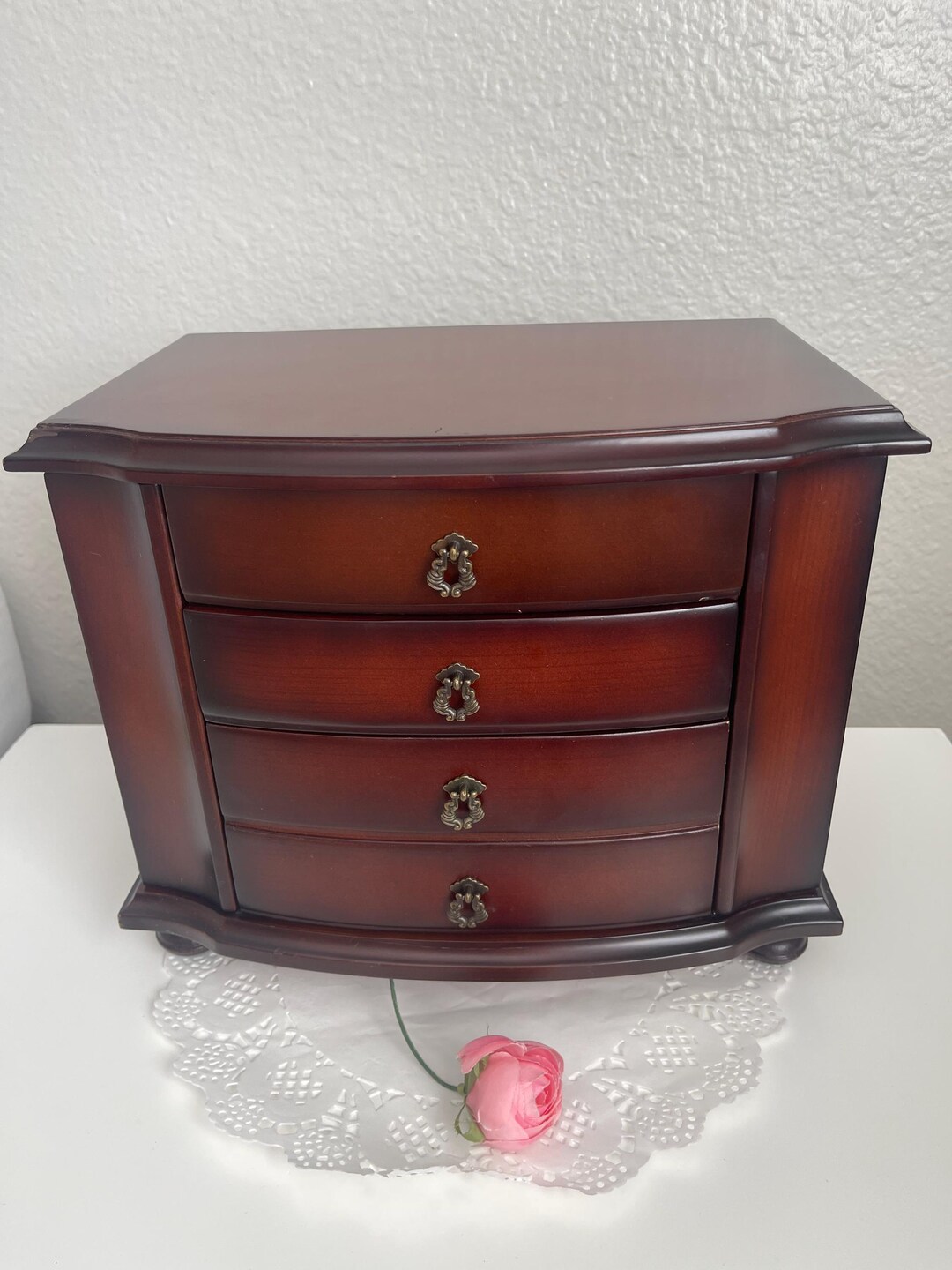 Vintage Bombay Big Jewelry Box With a Mirror - Dark Red Solid Wood ...