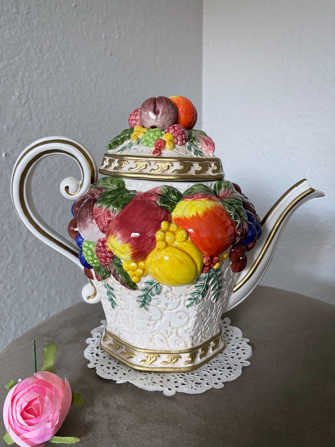 Fitz and Floyd Tea Pot With Gold Tream - Unique Decor Tea Pot - Hand ...