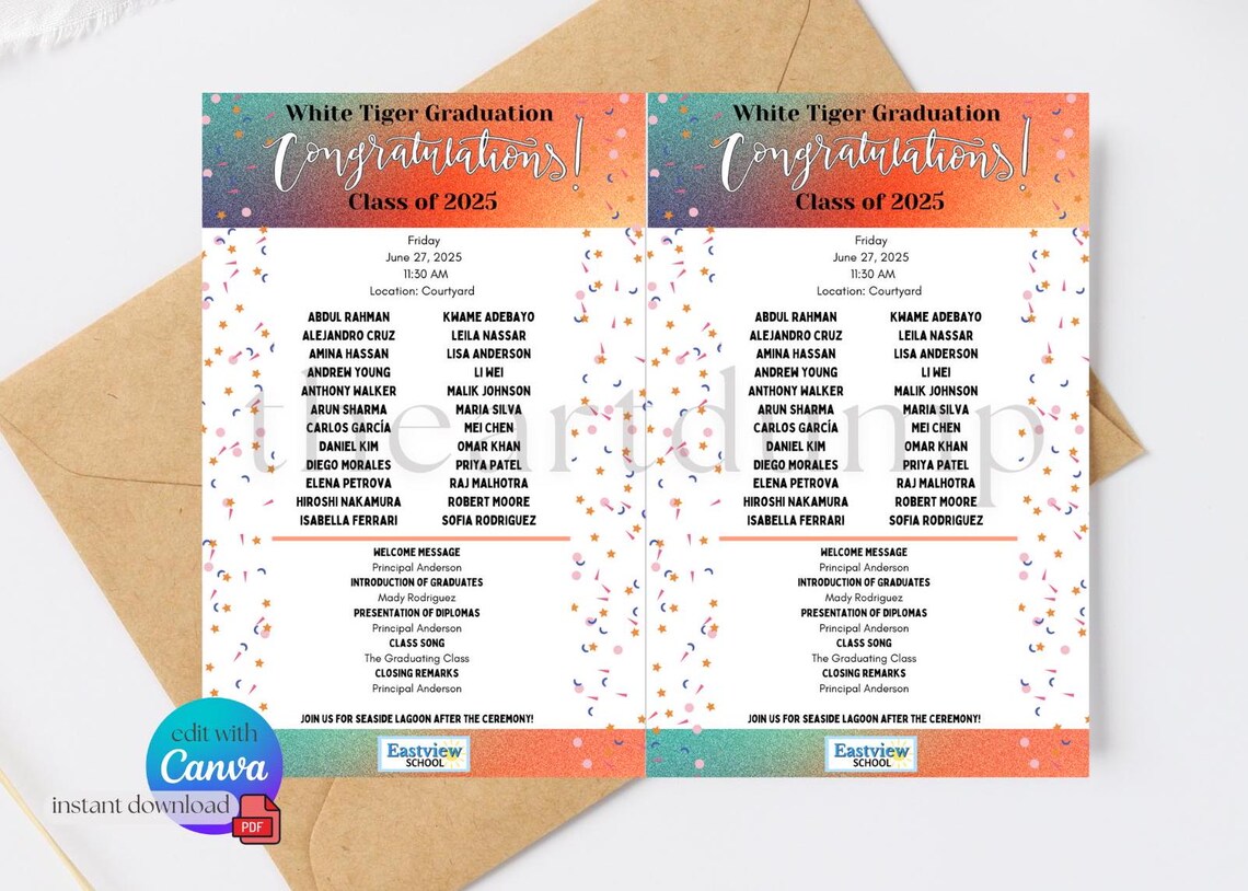 Editable School Graduation Program Template Colorful Fun Printable ...