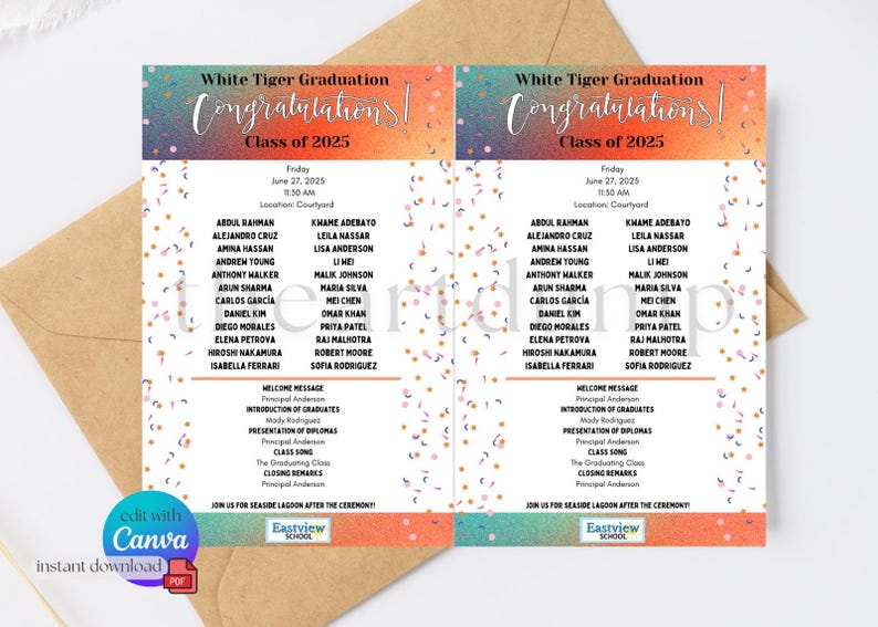 Editable School Graduation Program Template Colorful Fun Printable ...