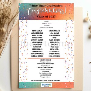 Editable School Graduation Program Template Colorful Fun Printable ...