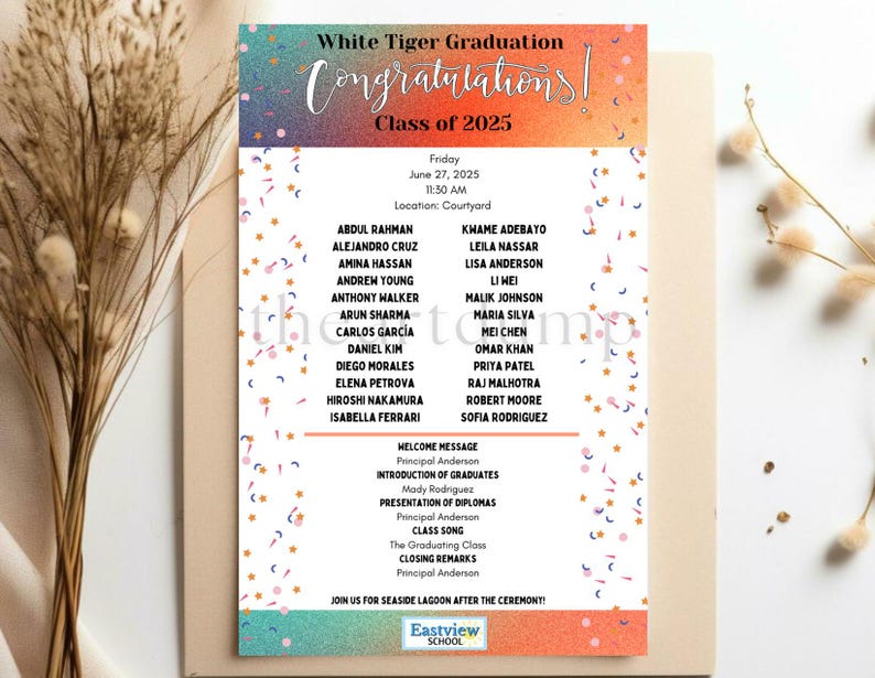 Editable School Graduation Program Template Colorful Fun Printable ...