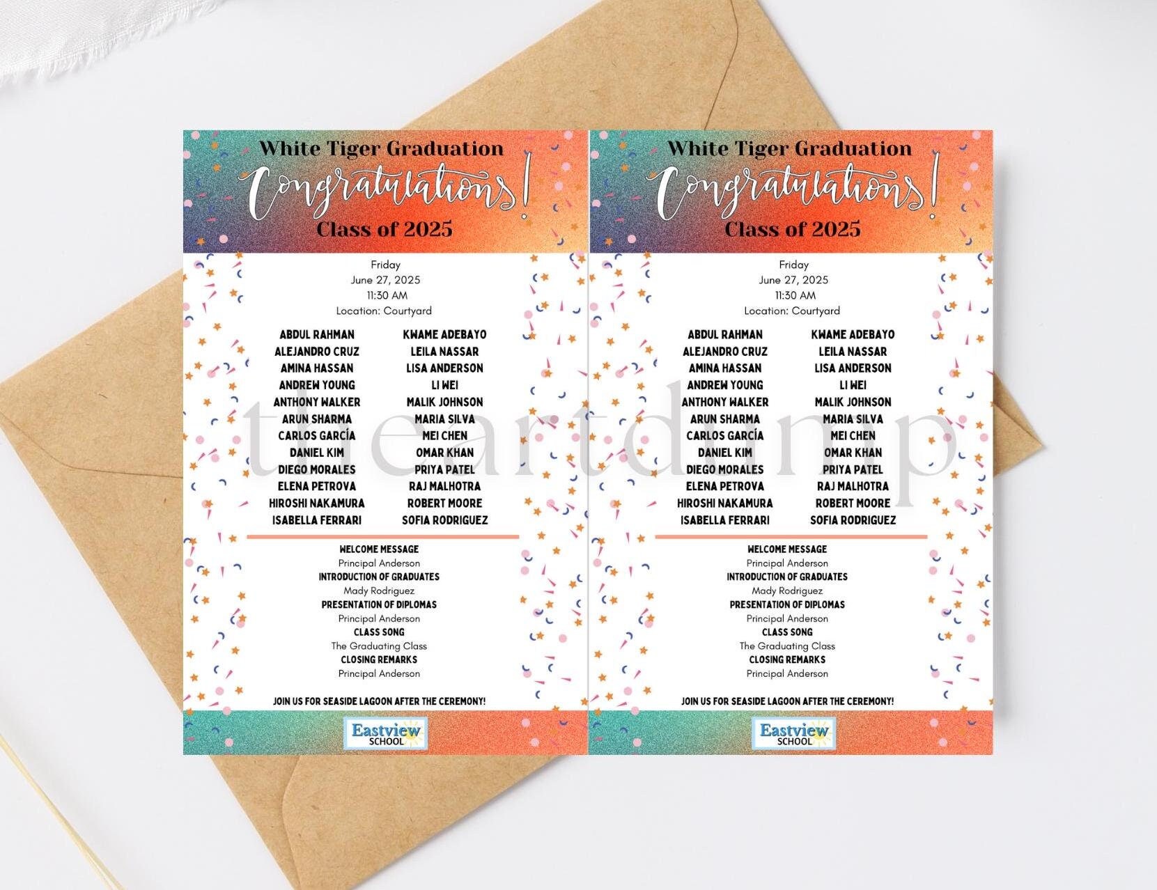 Editable School Graduation Program Template Colorful Fun Printable ...