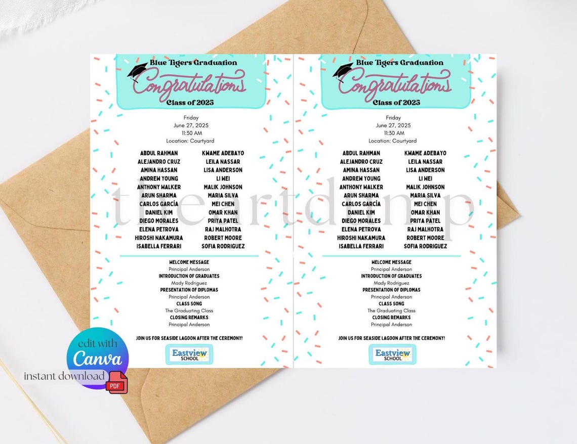 Editable School Graduation Program Template Printable Graduation ...