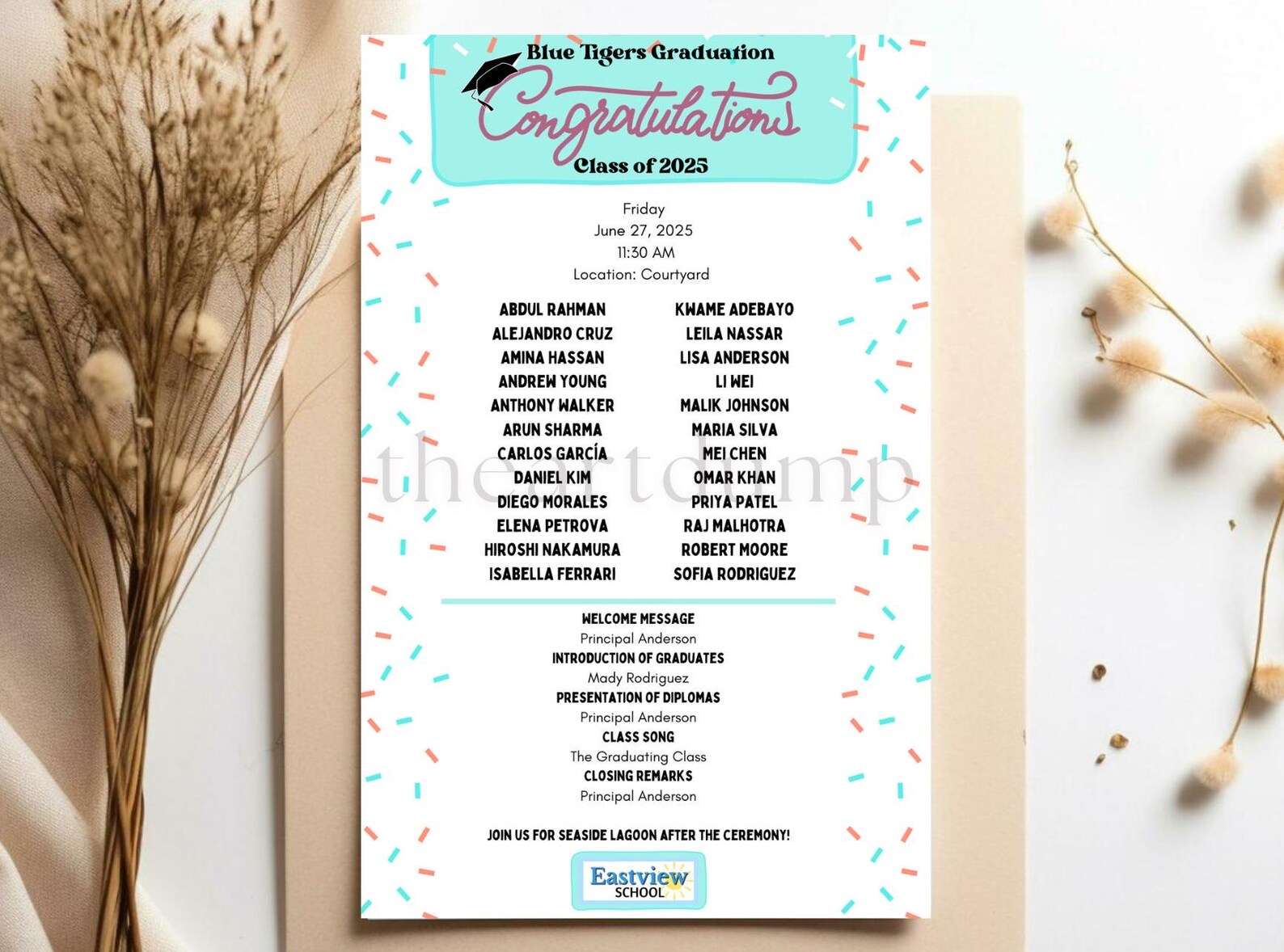 Editable School Graduation Program Template Printable Graduation ...