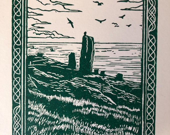 Linocut Print 4 - Standing Stone Coastline - Etsy