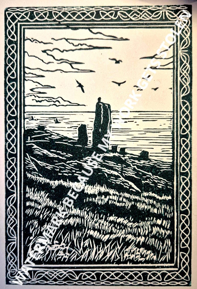 Linocut Print 4 - Standing Stone Coastline - Etsy
