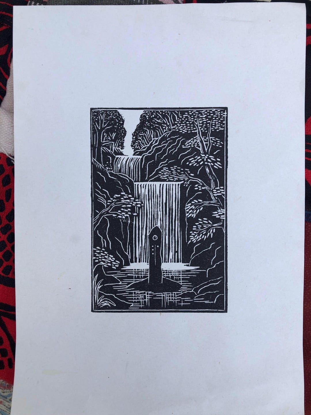 Linocut Print 3 - Standing Stone Waterfall - Etsy
