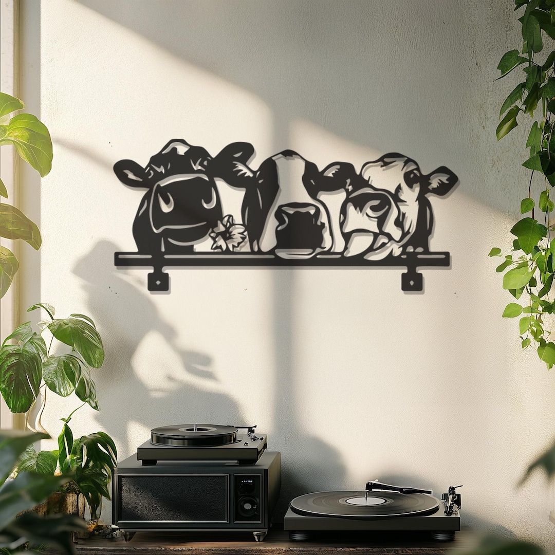 Farmhouse Cow Metal Wall Art, Large Wall Art, Rustic Barn Decor, Metal ...