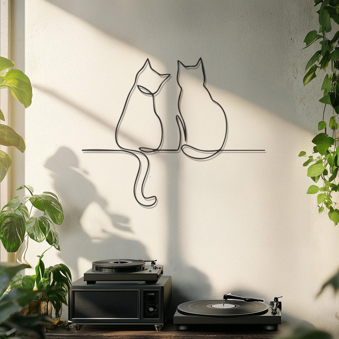 Metal Cat Wall Art, Minimalist Line Art Cat Decor, Modern Pet Wall ...