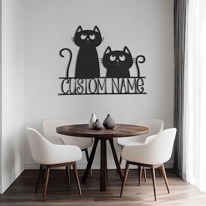 Custom Cat Name Metal Wall Art, Two Cats Wall Sign, Personalized Pet ...