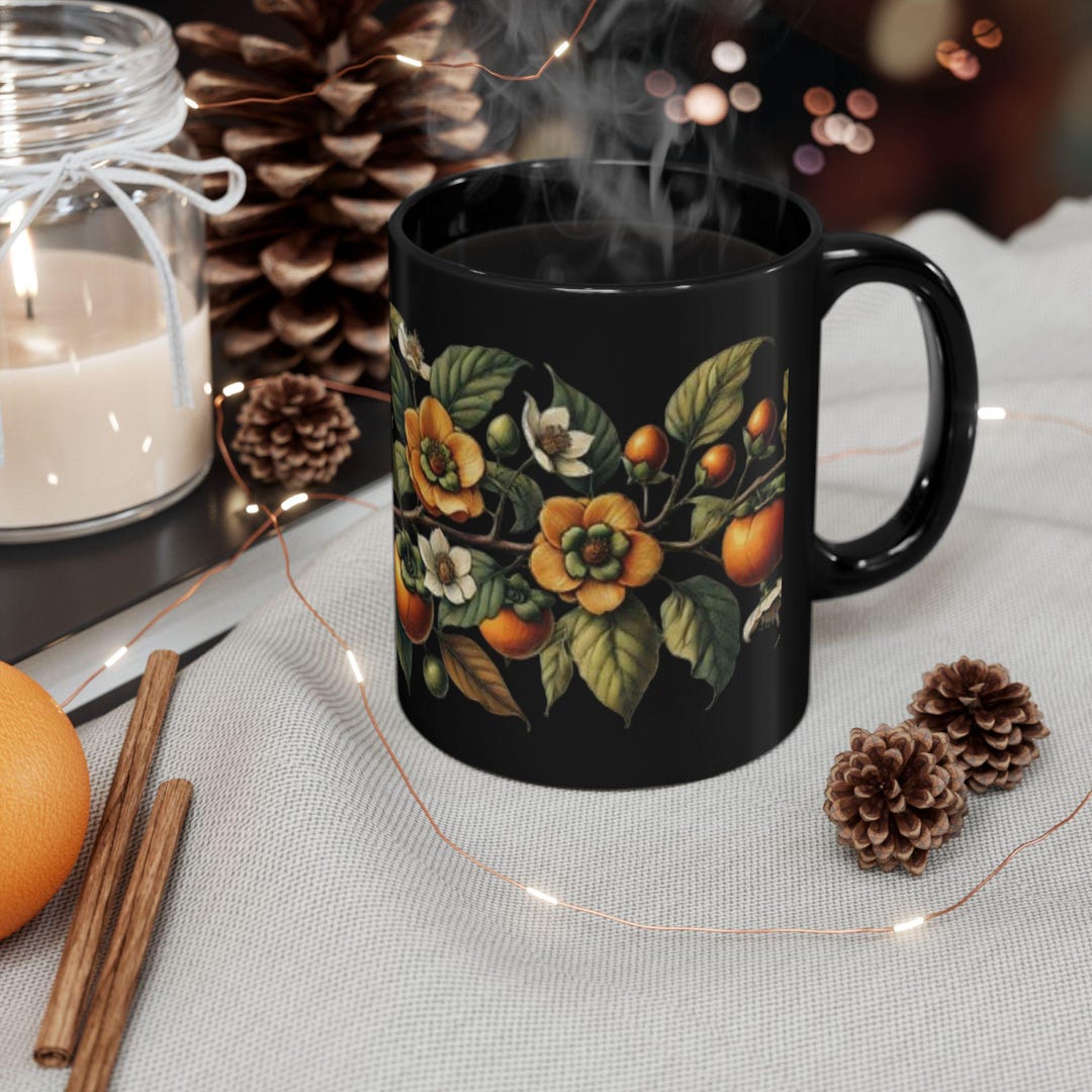 Persimmon Branch Mug, Fruit Coffee Cup, Botanical Tea Mug, Nature Lover ...