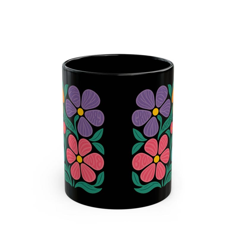 Floral Black Mug - Vibrant Nature Design for Coffee Lovers, Gift for ...