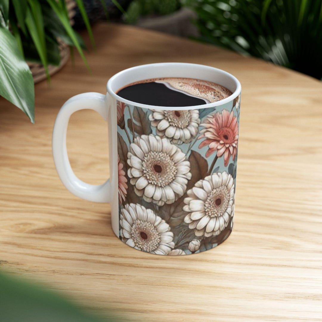 Gerbera Ceramic Mug, Nature Blossom Tea Cup, Gerbera Lovers Mug, Gift ...