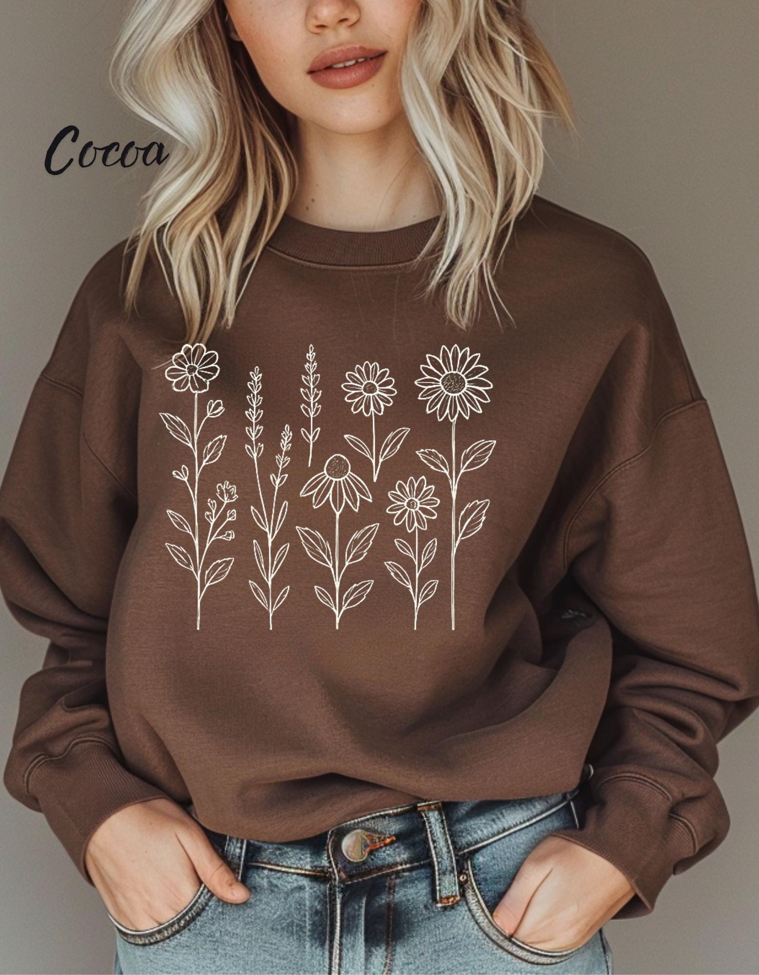 Floral Print Sweatshirt: Cotton-blend Fleece Crewneck - Autumn Apparel ...