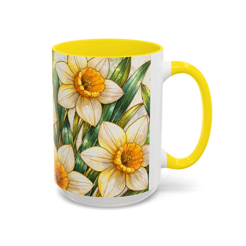 Daffodil Floral Illustration Mug | Accent Coffee Mug 11oz 15oz - Etsy UK