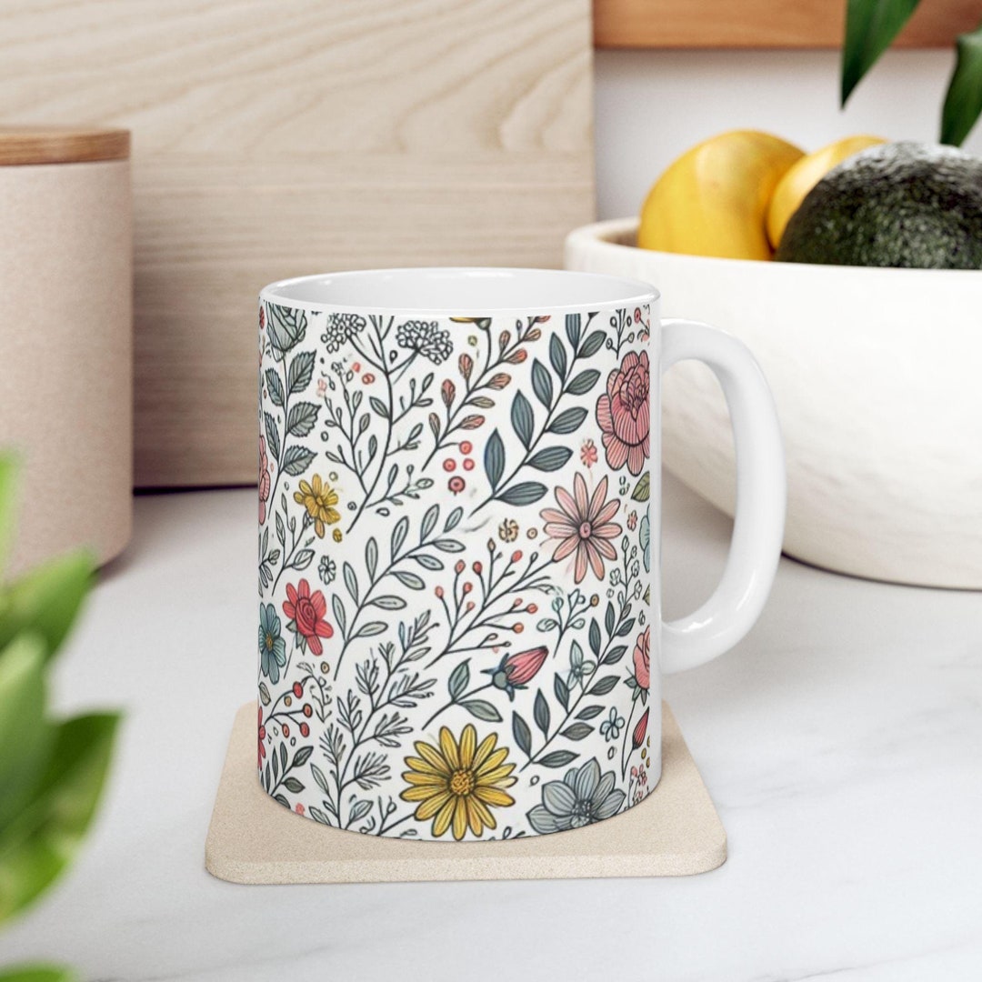 Floral Pattern Mug, Floral Lovers Mug, Popular Drinkware, Gift for Her ...
