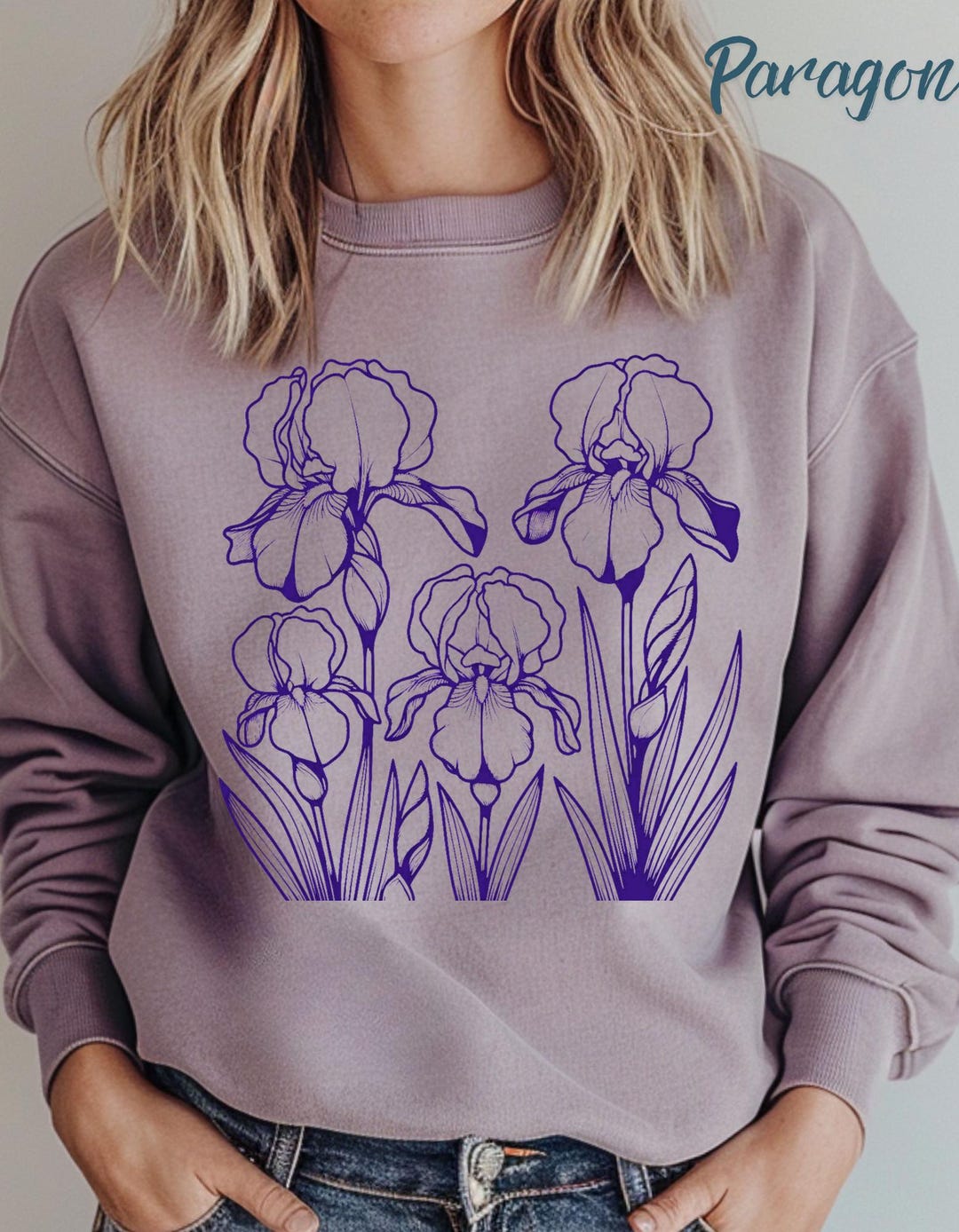 Hand-drawn Iris Flowers Sweatshirt | Botanical Line Art, Gildan - Etsy