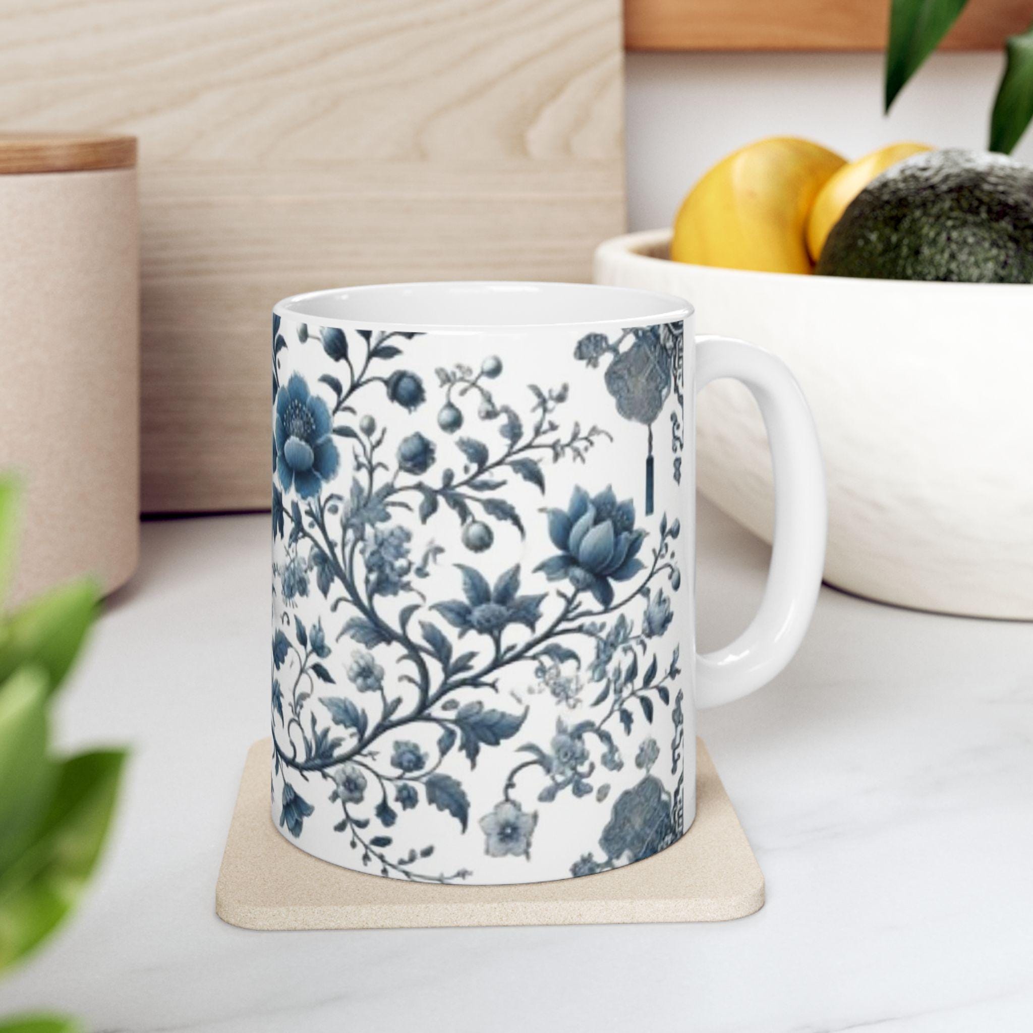 Blue Flowers Ceramic Mug, Floral Lovers Mug, Gift for Her Him Mom Dad ...