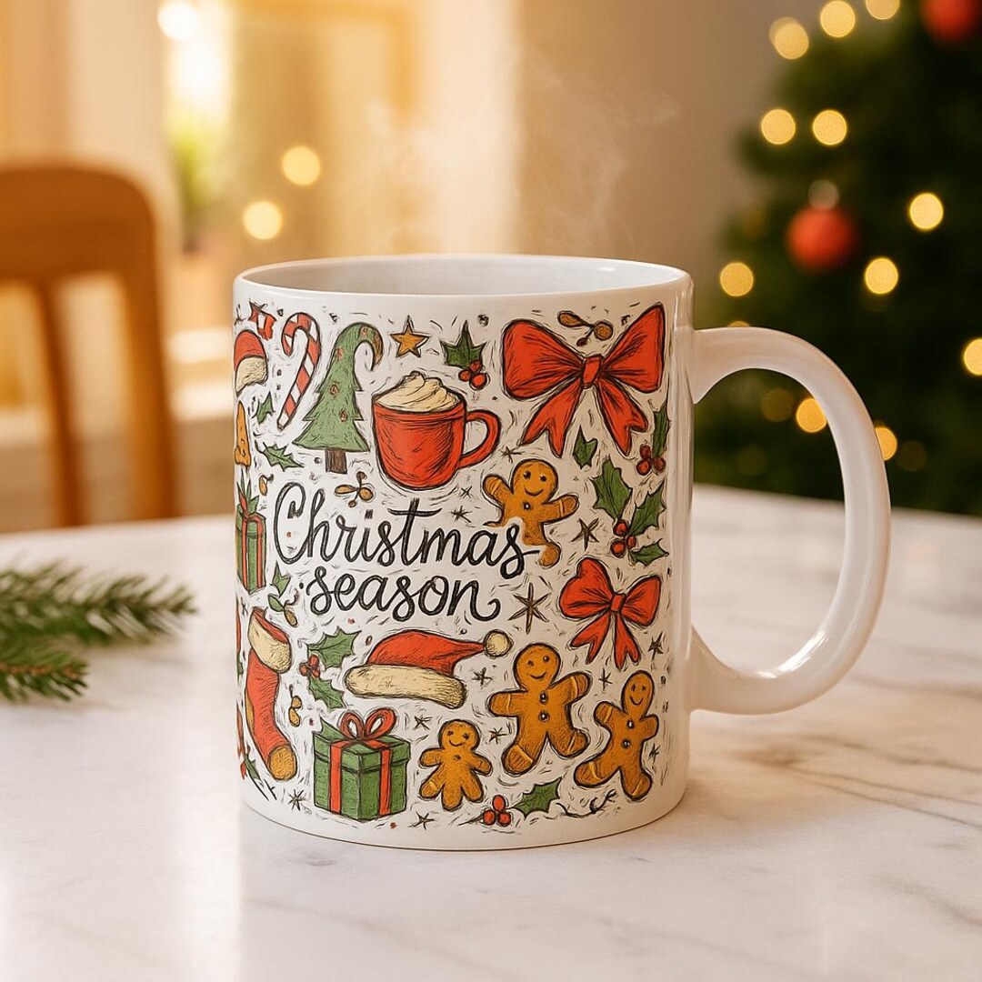 Christmas Season Ceramic Mug, Holiday Coffee Cup, Festive Tea, Gift for ...