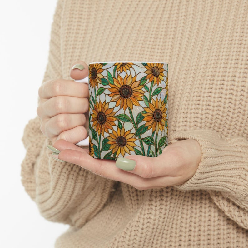 Sunflower Pattern Ceramic Mug | Yellow Sunflower Coffee Cup - Etsy