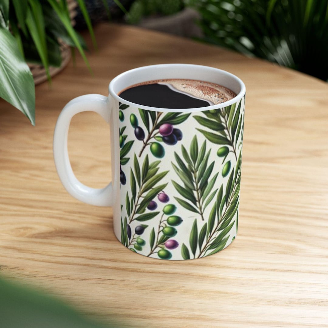 Olives Coffee Mug: Glossy Ceramic, Olive Branch Design (11oz, 15oz) - Etsy