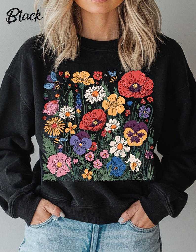 Floral Garden Sweatshirt: Cozy Unisex Crewneck Pullover, Gildan - Etsy