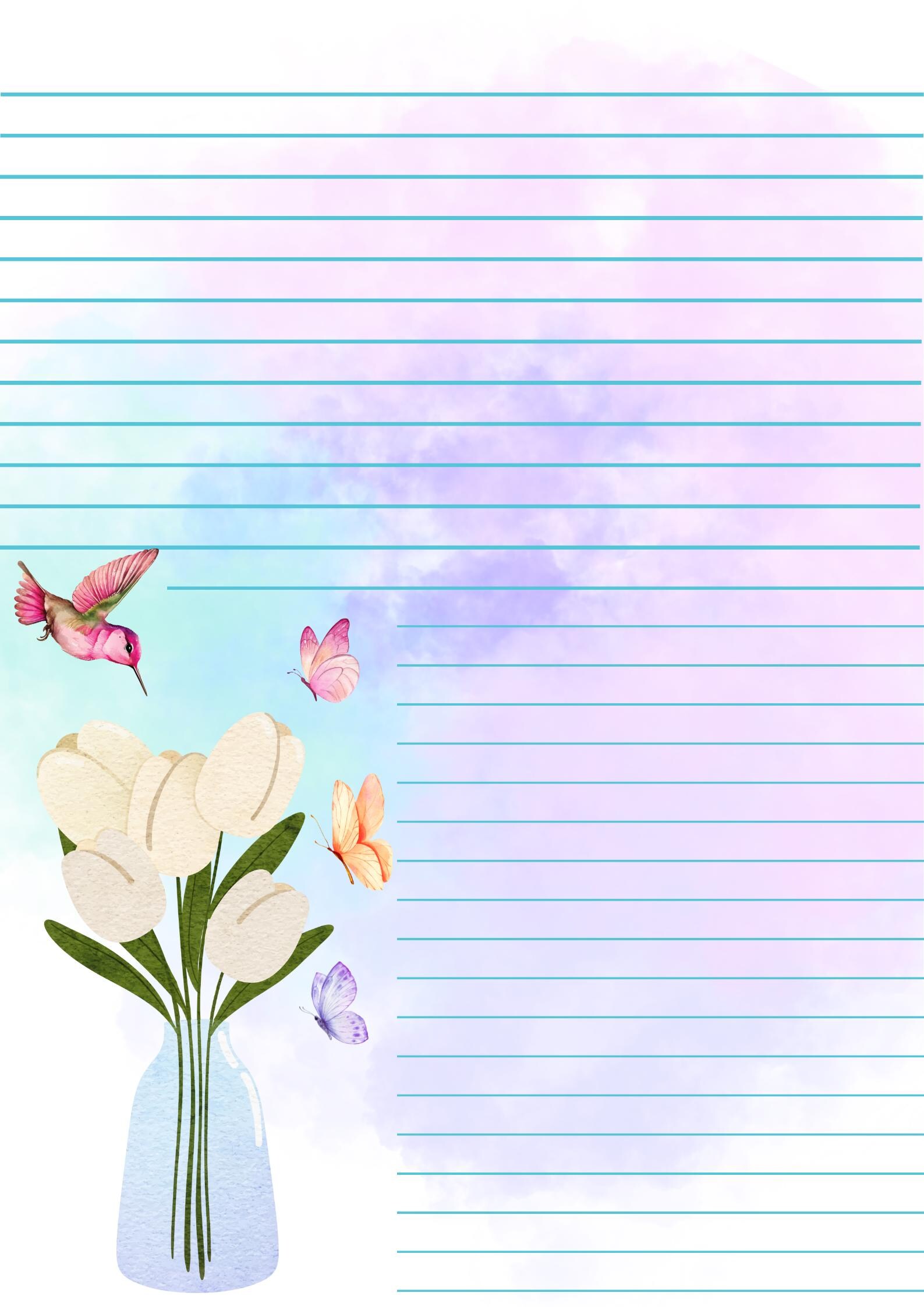 Pastel Floral Lined Digital Stationery | Printable Writing Paper With ...