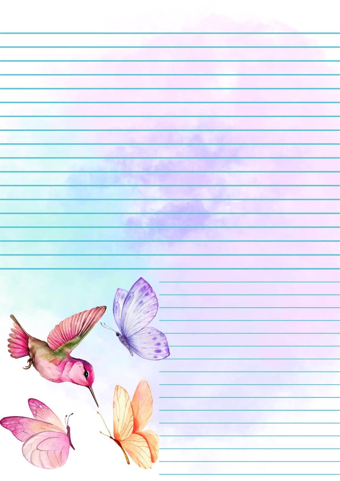 Pastel Floral Lined Digital Stationery | Printable Writing Paper With ...