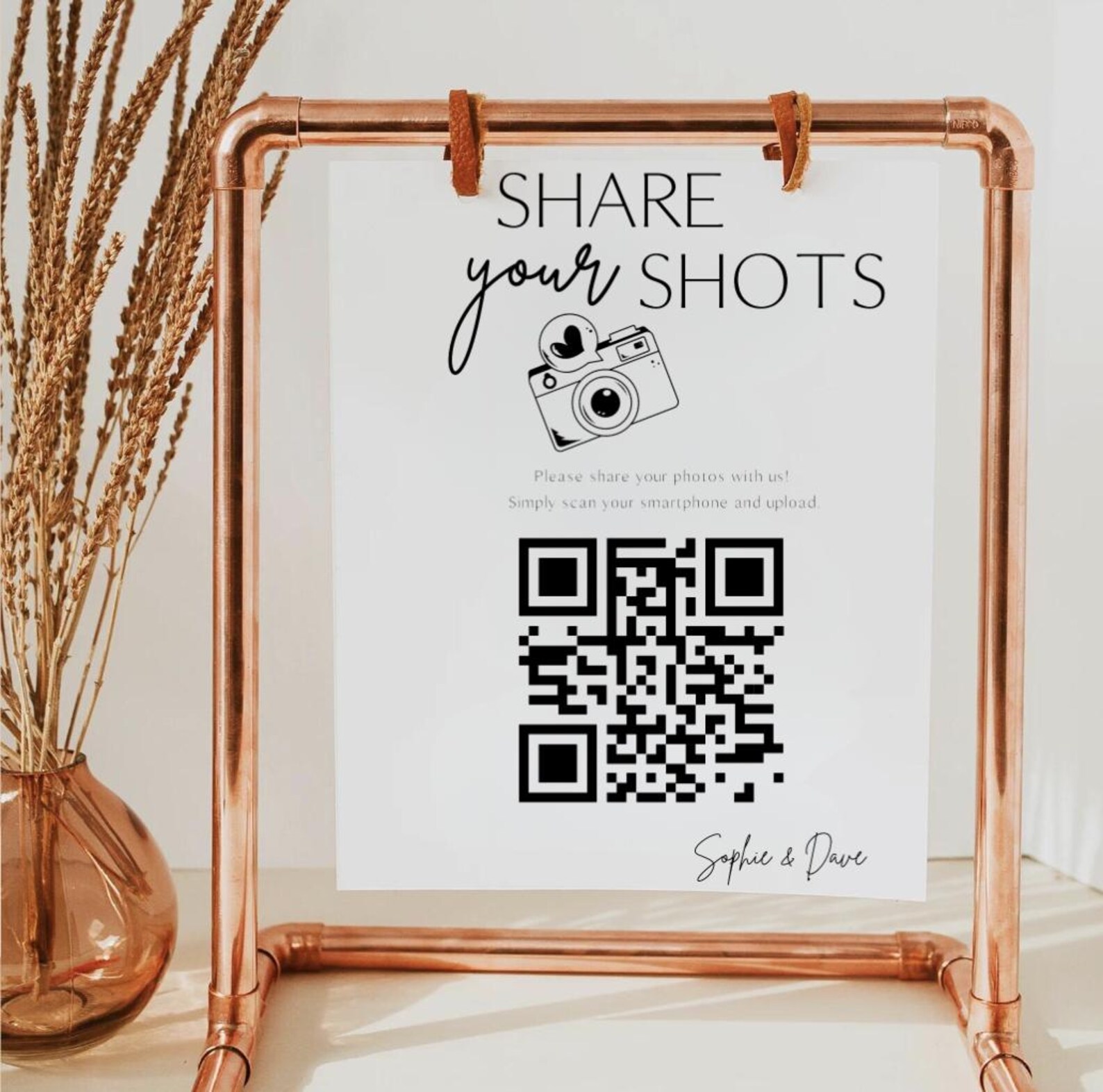Wedding Photo QR Code Sign: Share Your Shots Canva Template (digital ...