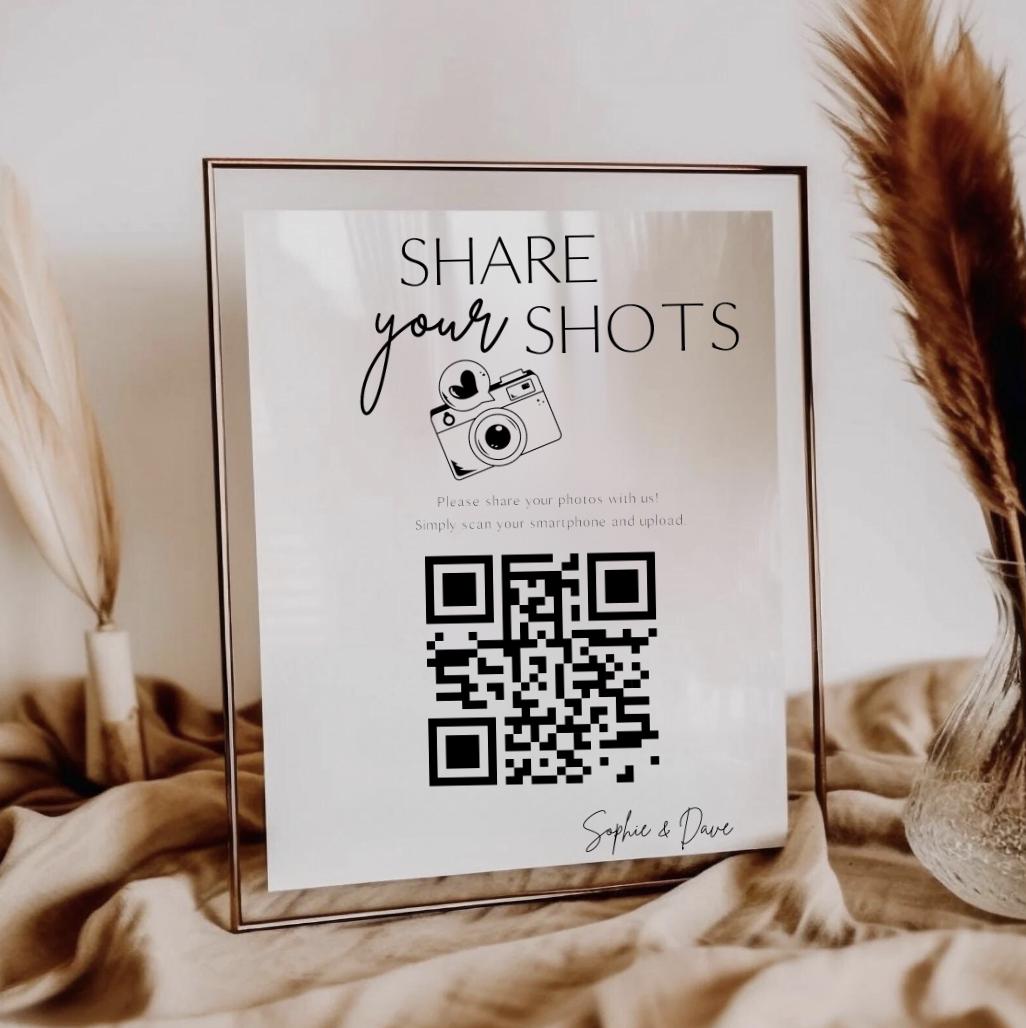 Wedding Photo QR Code Sign: Share Your Shots Canva Template (digital ...