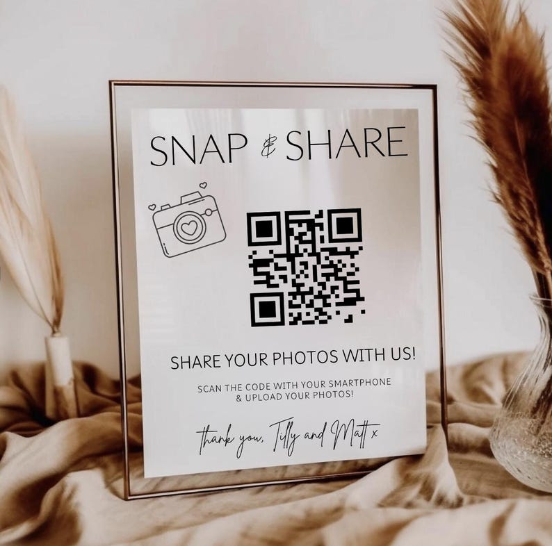 Snap & Share QR Code, Wedding Photo Signs, Share the Love, Wedding QR ...