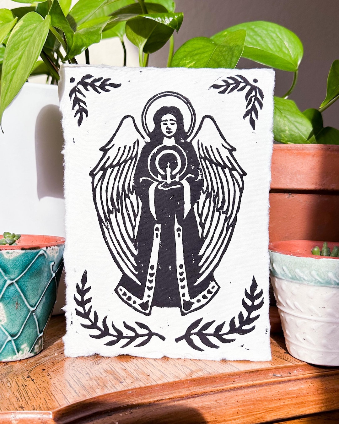 Angel- Linocut Original Print 5x7 - Etsy