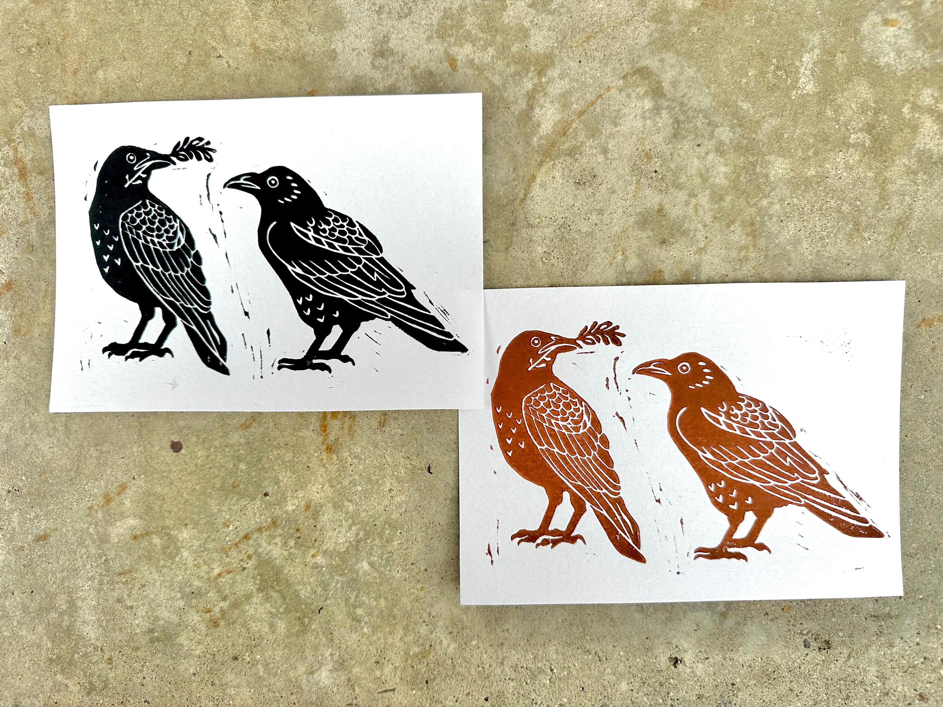Birds- Linocut Original Print 5x7