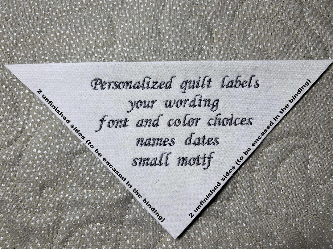 Personalized Embroidered Corner QUILT LABEL Triangle Shaped Custom ...